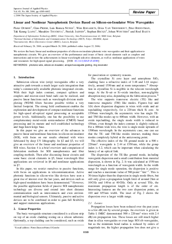 (PDF) Linear and Nonlinear Nanophotonic Devices Based on Silicon-on-Insulator Wire Waveguides