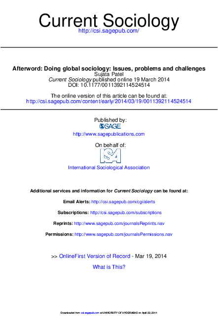 (PDF) Afterword: Doing global sociology: Issues, problems and challenges
