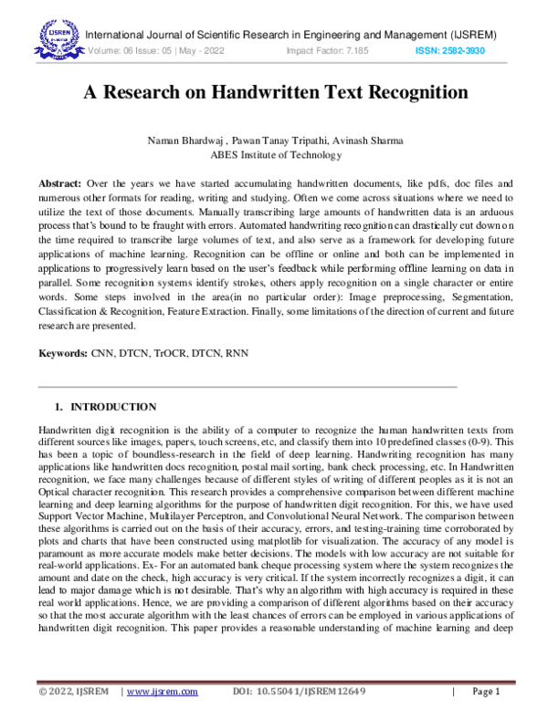 (PDF) A Research on Handwritten Text Recognition