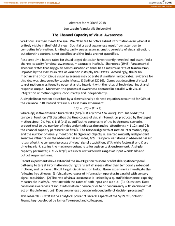 (PDF) Quantifying Visual Awareness Capacity through Systems Methodology