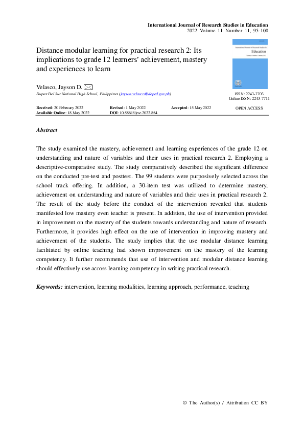 (PDF) Distance modular learning for practical research 2: Its ...