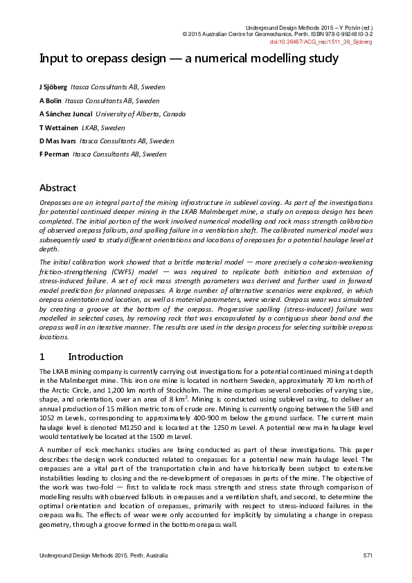 (PDF) Input to orepass design — a numerical modelling study