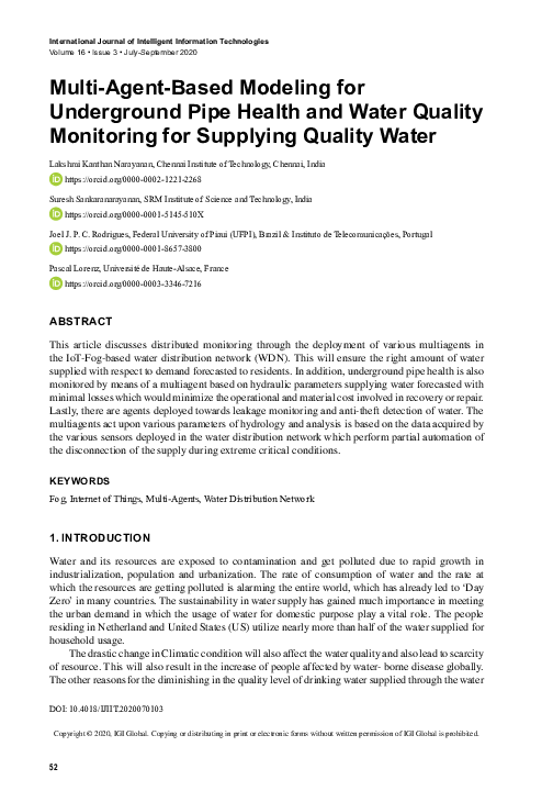 (PDF) Multi-Agent-Based Modeling for Underground Pipe Health and Water Quality Monitoring for ...