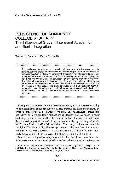 (PDF) Persistence of community college students: The influence of student intent and academic ...