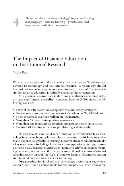 (PDF) The Impact of Distance Education on Institutional Research