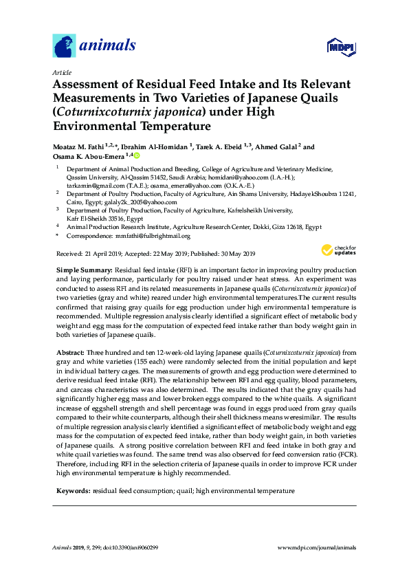 (PDF) Assessment of Residual Feed Intake and Its Relevant Measurements ...