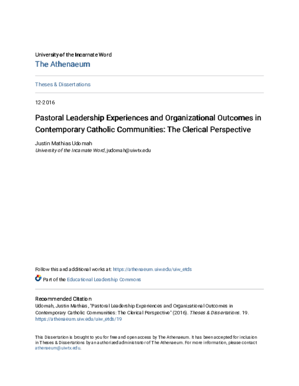 (PDF) Pastoral Leadership Experiences and Organizational Outcomes in ...