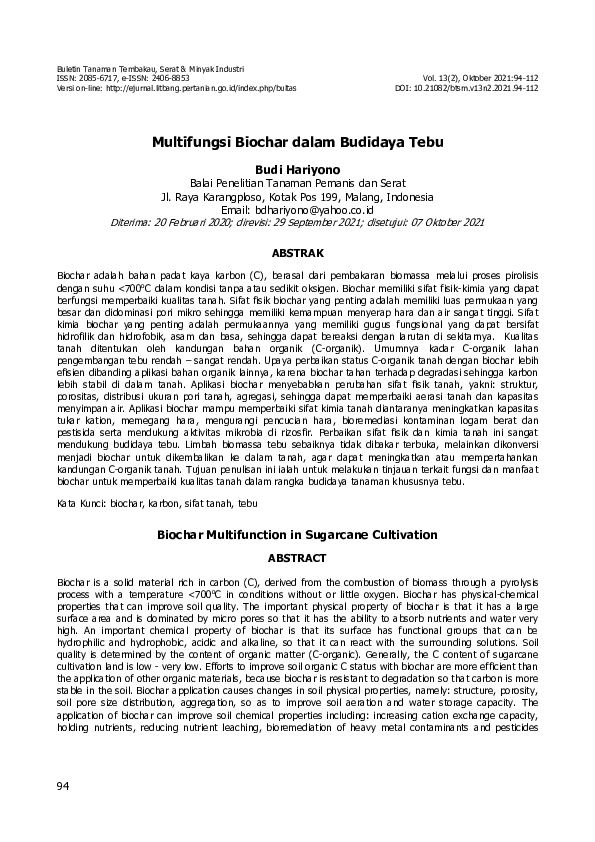 (PDF) Multifungsi Biochar dalam Budi Daya Tebu