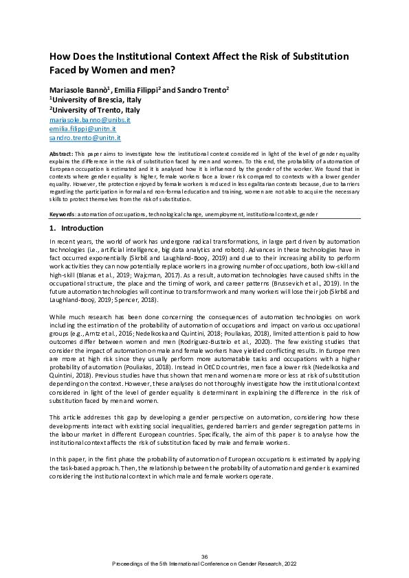 (PDF) How does the institutional context affect the risk of substitution faced by women and men?