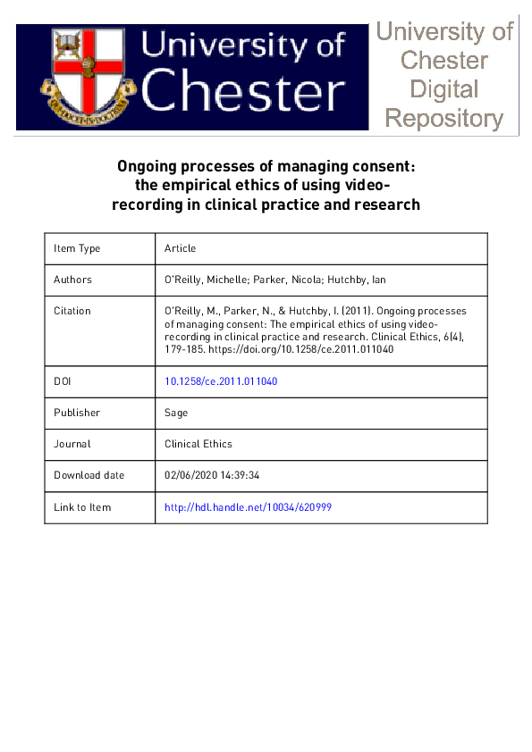 (PDF) Ongoing processes of managing consent: the empirical ethics of ...