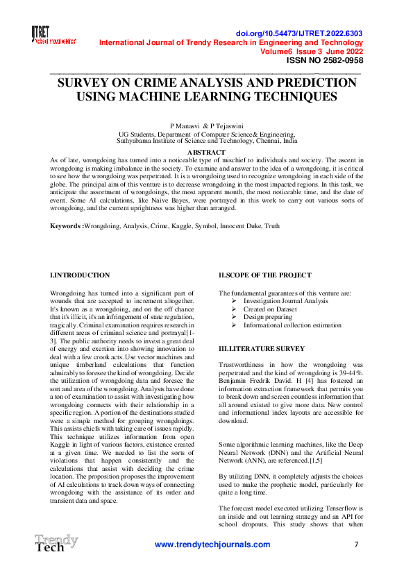 (PDF) SURVEY ON CRIME ANALYSIS AND PREDICTION USING MACHINE LEARNING TECHNIQUES