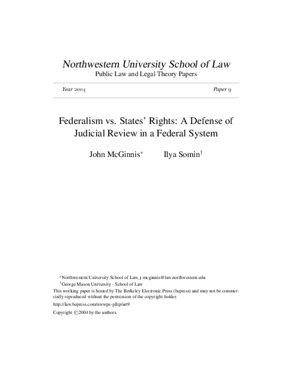 (PDF) Federalism Vs. States' Rights: A Defense of Judicial Review in a ...