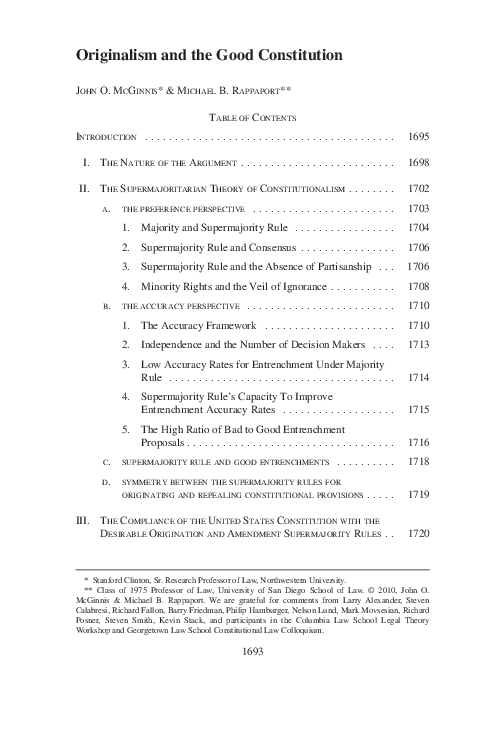 (PDF) Originalism and the Good Constitution