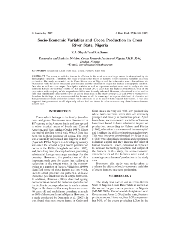 (PDF) Socio-Economic Variables and Cocoa Production in Cross River ...