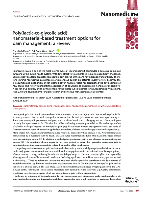 (PDF) Poly(lactic-co-glycolic acid) nanomaterial-based treatment options for pain management: a ...