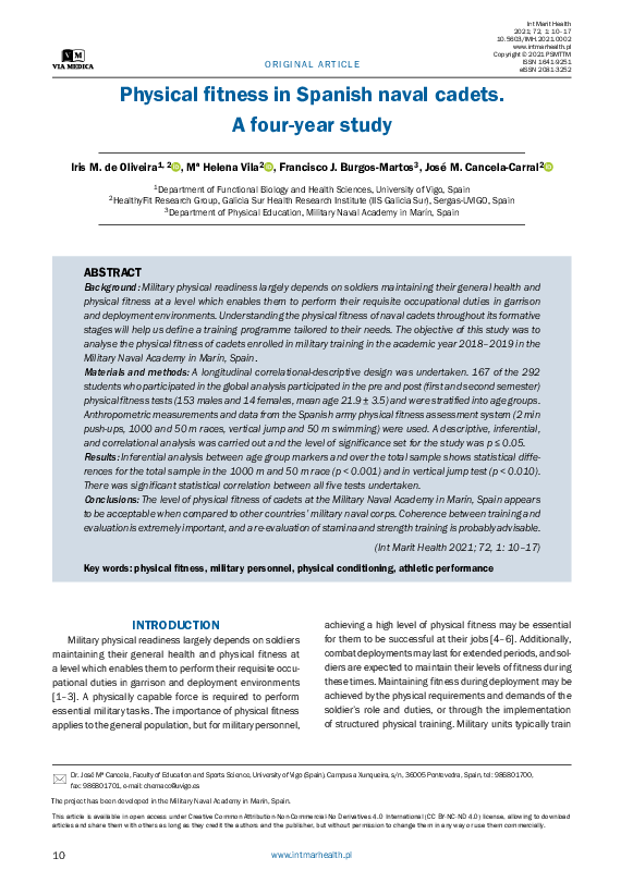 (PDF) Physical fitness in Spanish naval cadets. A four-year study