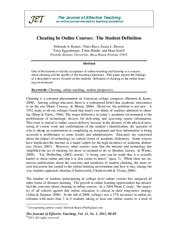 (PDF) Cheating In Online Courses: The Student Definition