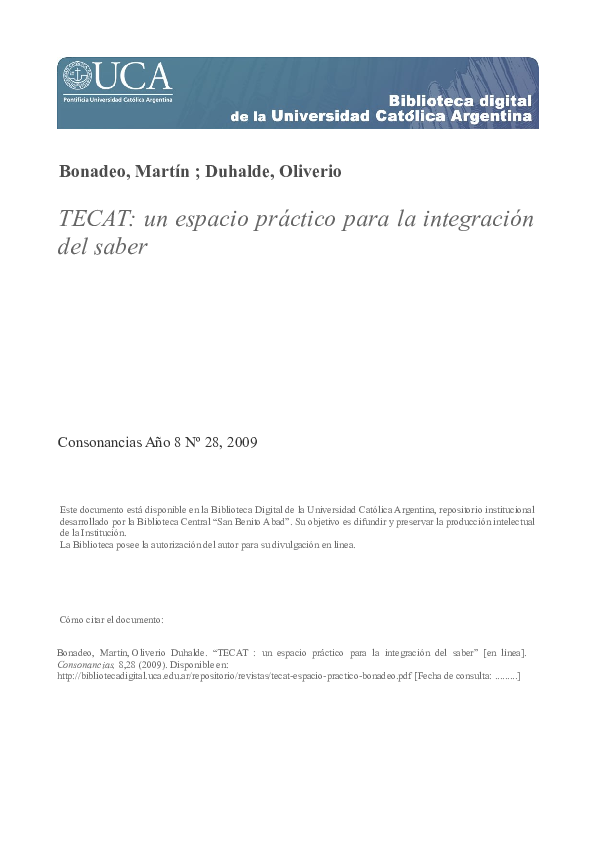(PDF) TECAT : un espacio práctico para la integración del saber