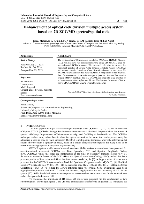 (PDF) Enhancement of optical code division multiple access system based on 2D ZCC/MD spectral ...