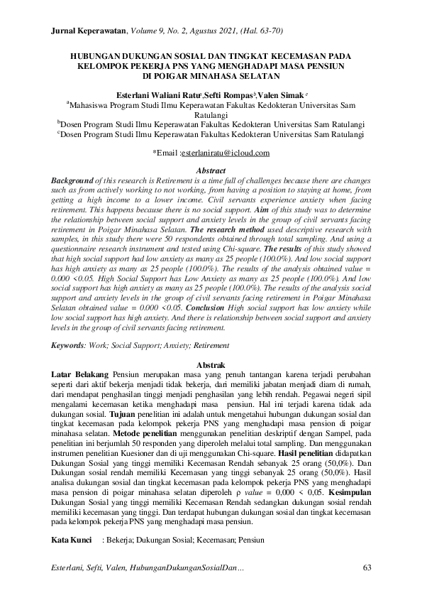 (PDF) Hubungan Dukungan Sosial Dan Tingkat Kecemasan Pada Kelompok Pekerja PNS Yang Menghadapi ...