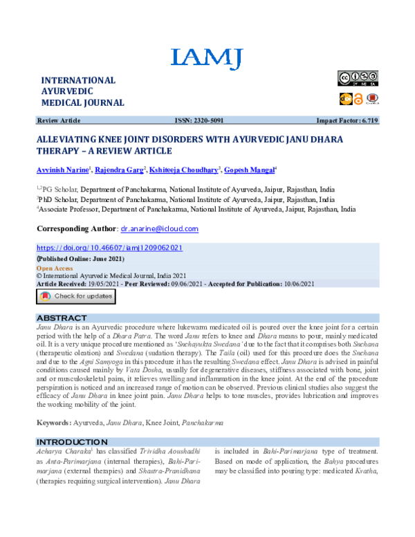 (PDF) Alleviating Knee Joint Disorders with Ayurvedic Janu Dhara Therapy – a Review Article