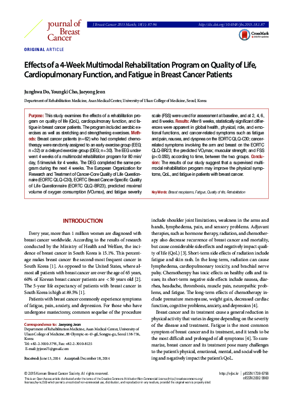 (PDF) Effects of a 4-week multimodal rehabilitation program on quality of life, cardiopulmonary ...