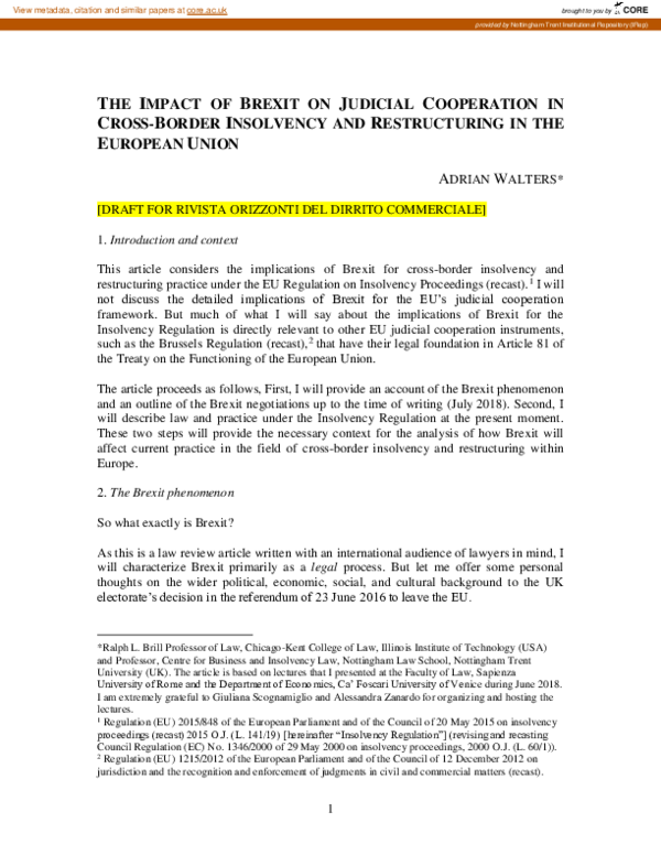 (PDF) The impact of Brexit on judicial cooperation in cross-border insolvency and restructuring ...