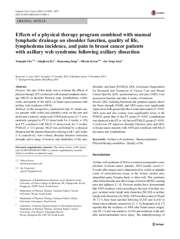 (PDF) Effects of a physical therapy program combined with manual ...