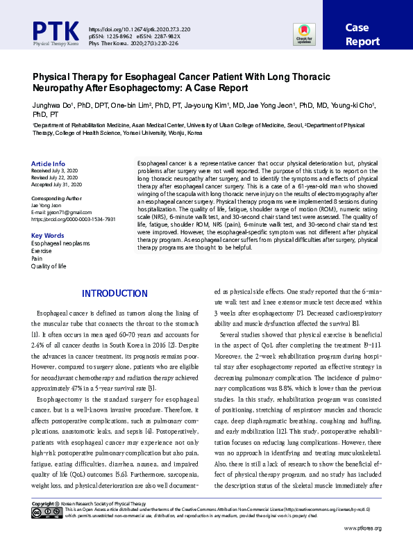 (PDF) Physical Therapy for Esophageal Cancer Patient With Long Thoracic ...