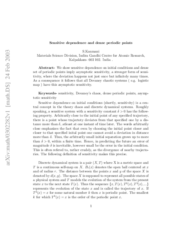 (PDF) Sensitive dependence and dense perodic points