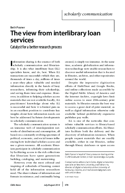 (PDF) The view from interlibrary loan services: Catalyst for a better ...
