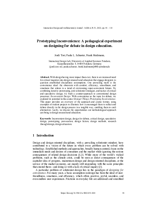 (PDF) Prototyping Inconvenience: A pedagogical experiment on designing ...