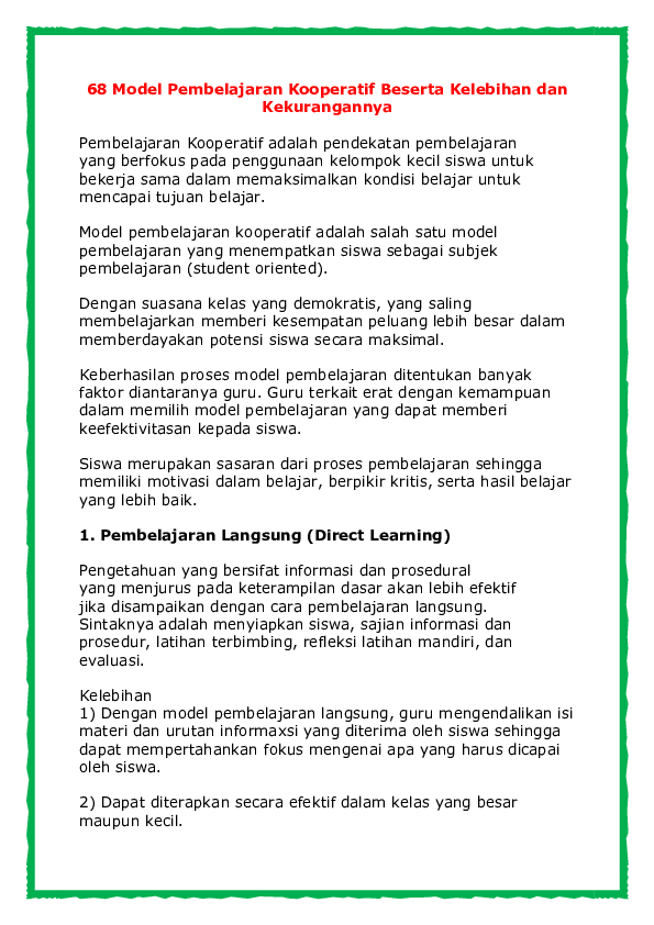 (PDF) 68 Model Pembelajaran Kooperatif Beserta Kelebihan dan Kekurangannya