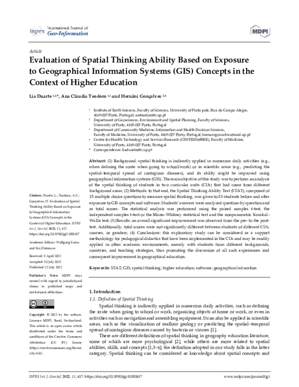 Pdf Evaluation Of Spatial Thinking Ability Based On Exposure To