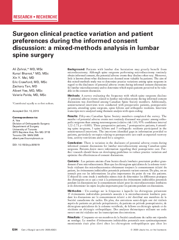 (PDF) Surgeon clinical practice variation and patient preferences during the informed consent ...