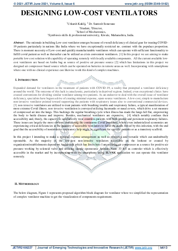 (PDF) Designing Low-Cost Ventilators