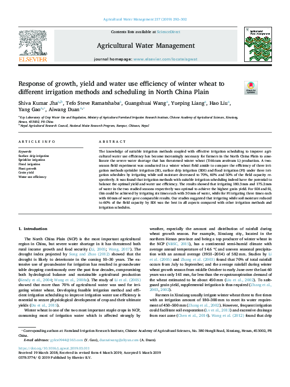 (PDF) Response of growth, yield and water use efficiency of winter ...