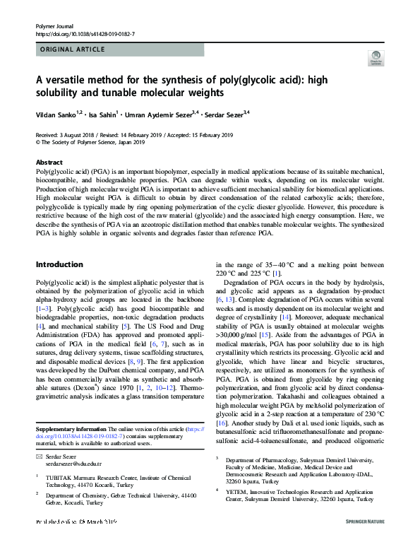 (PDF) A versatile method for the synthesis of poly(glycolic acid): high ...