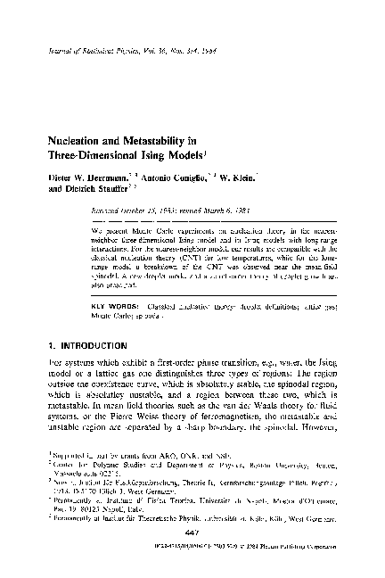 (PDF) Nucleation and metastability in three-dimensional Ising models