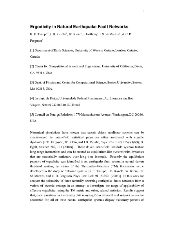 (PDF) Ergodicity in natural earthquake fault networks