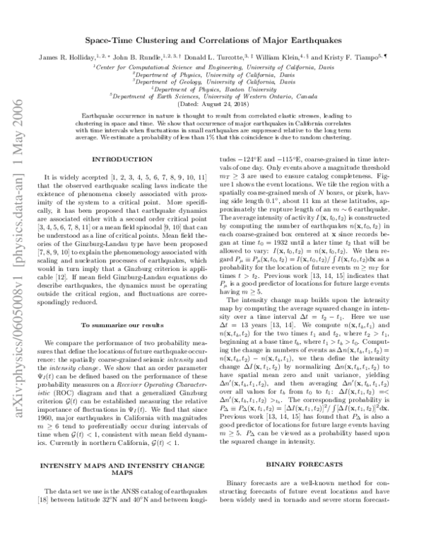 (PDF) Space-Time Clustering and Correlations of Major Earthquakes