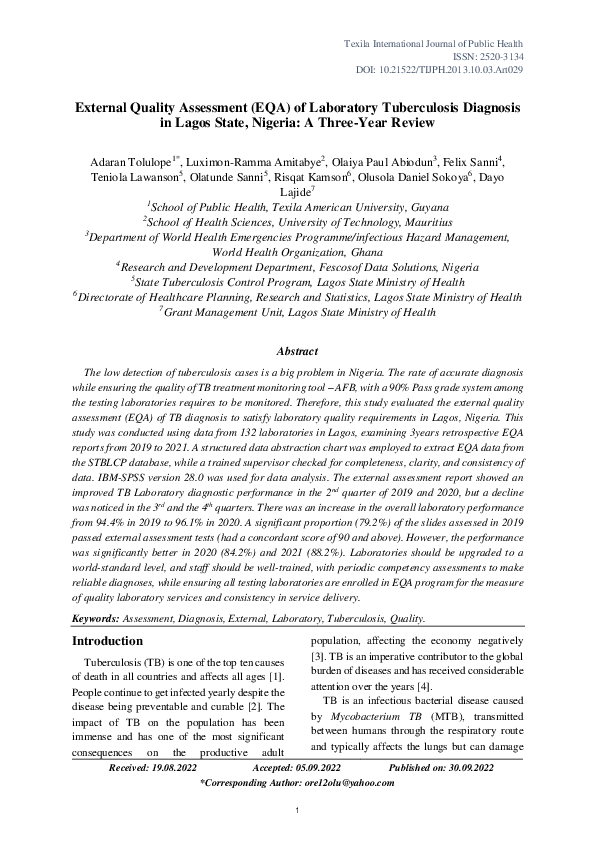 (PDF) External Quality Assessment (EQA) of Laboratory Tuberculosis ...