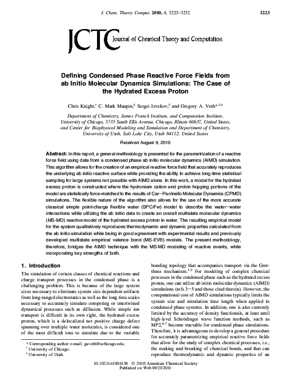 Pdf Defining Condensed Phase Reactive Force Fields From Ab Initio