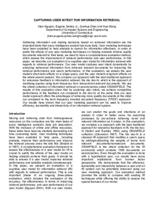 (PDF) Capturing user intent for information retrieval