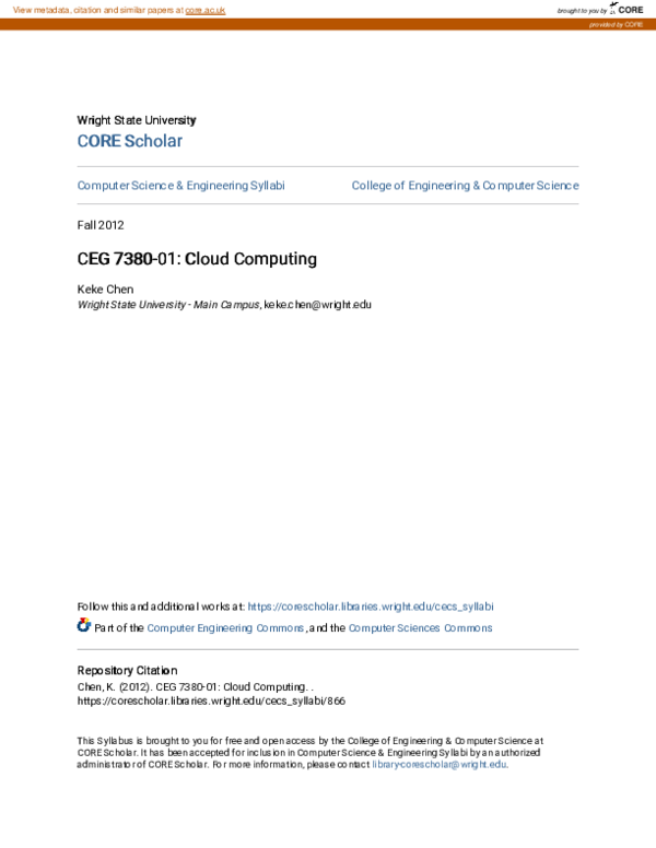 (PDF) CEG 7380-01: Cloud Computing