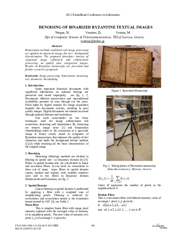 (PDF) Denoising of Binarized Byzantine Textual Images | Mariamo Ventza ...