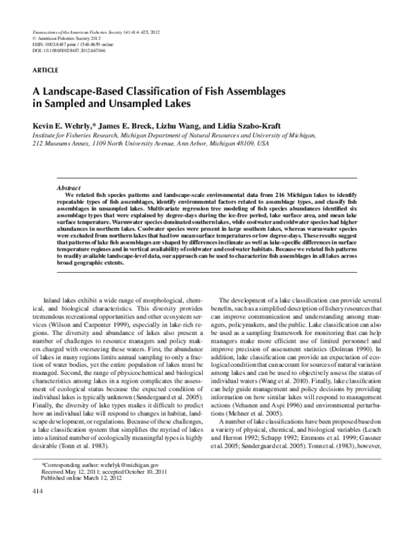 (PDF) A Landscape-Based Classification of Fish Assemblages in Sampled ...