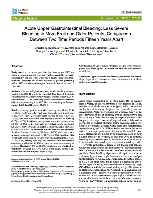 (PDF) Acute Upper Gastrointestinal Bleeding: Less Severe Bleeding in ...
