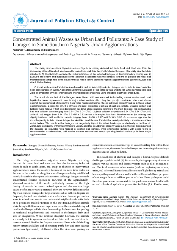 (PDF) Concentrated Animal Wastes as Urban Land Pollutants: A Case Study ...