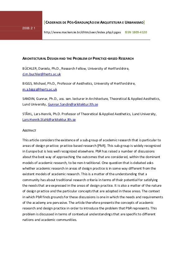 (PDF) Architectural design and the problem of practice-based research